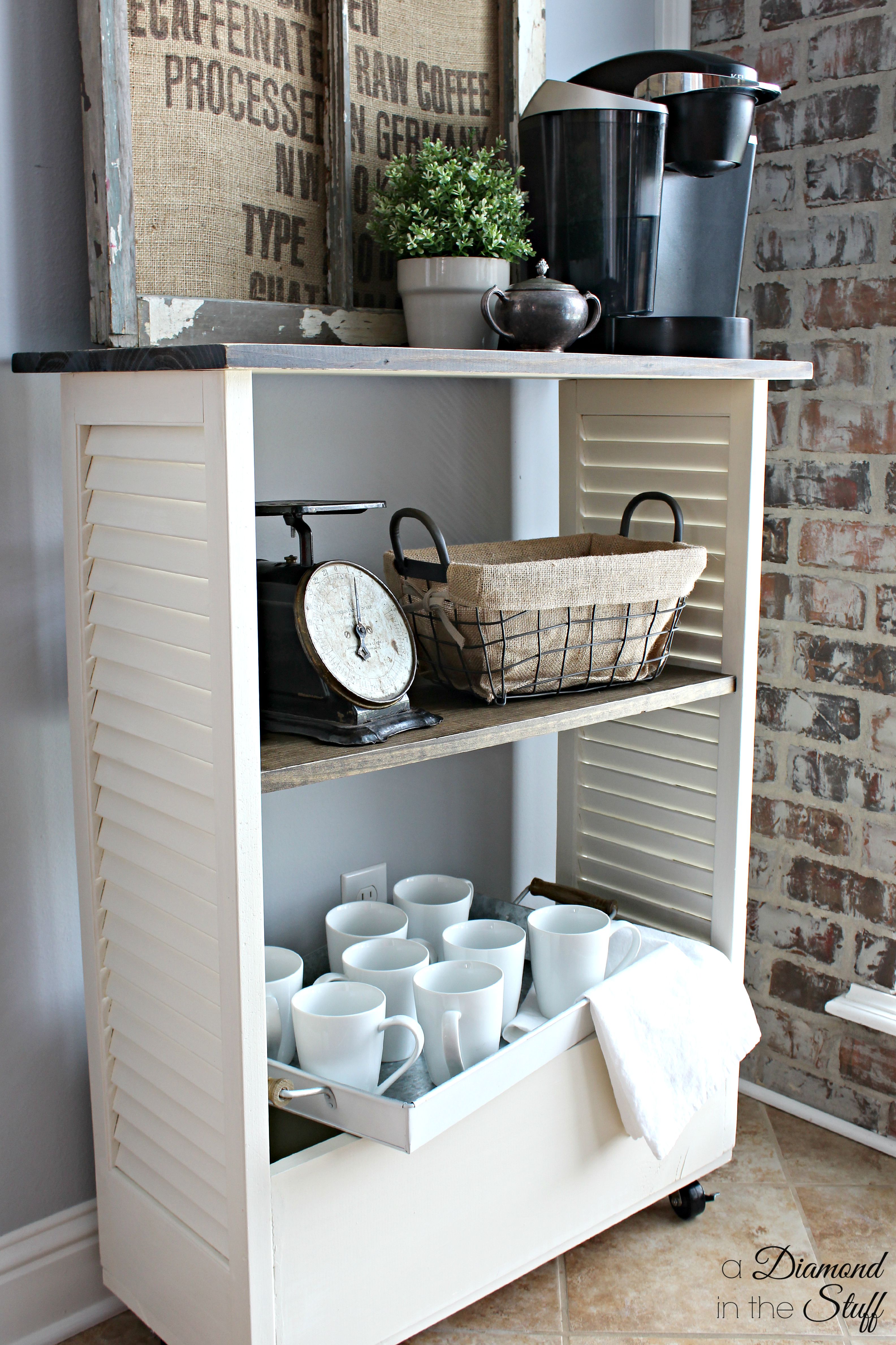 DIY Shutter Rolling Cart | A Diamond in the Stuff | Bloglovin’